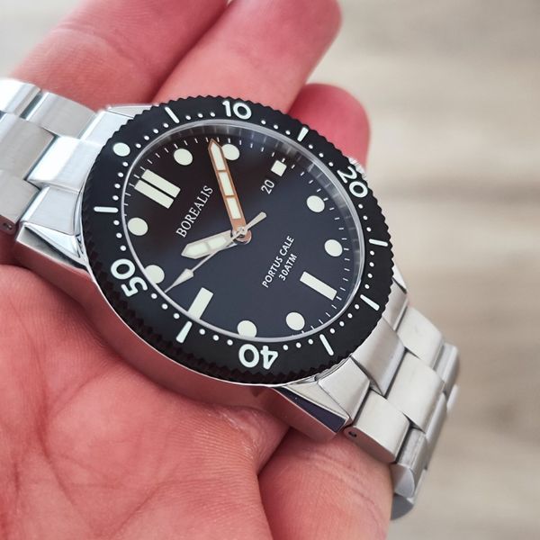 Borealis Portus Cale Black Dial C3X1 Lume Diver Watch Miyota 9015 ...
