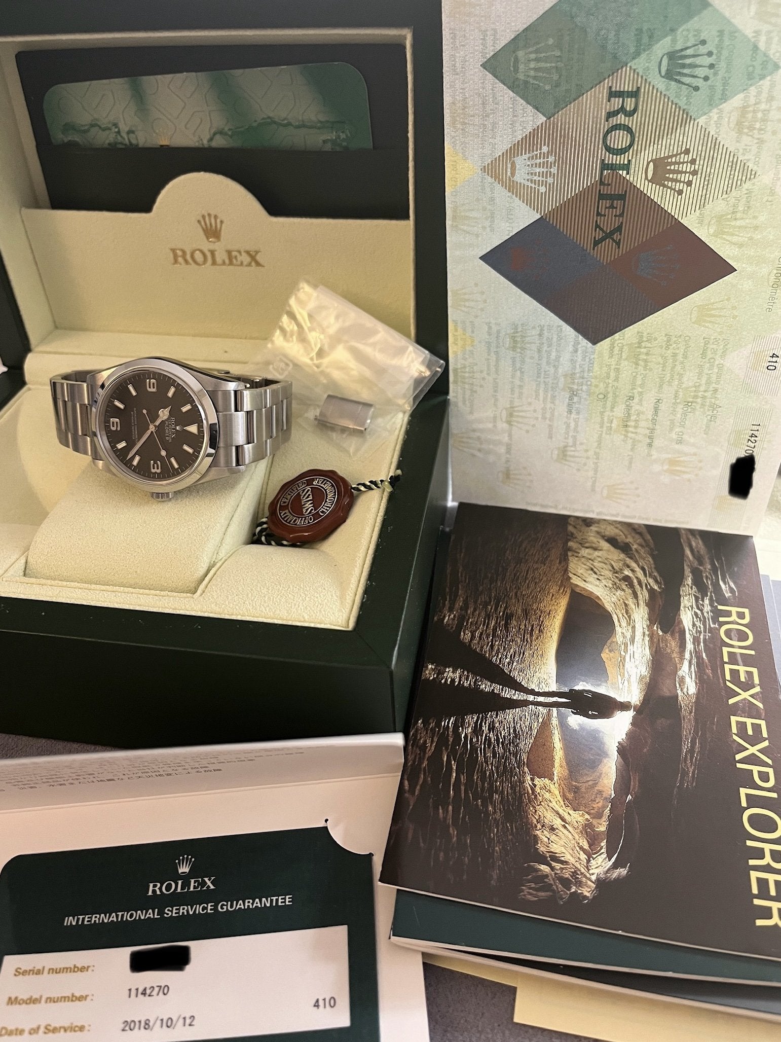 Rolex Explorer 114270 full set with 2018 RSC card | WatchCharts Marketplace