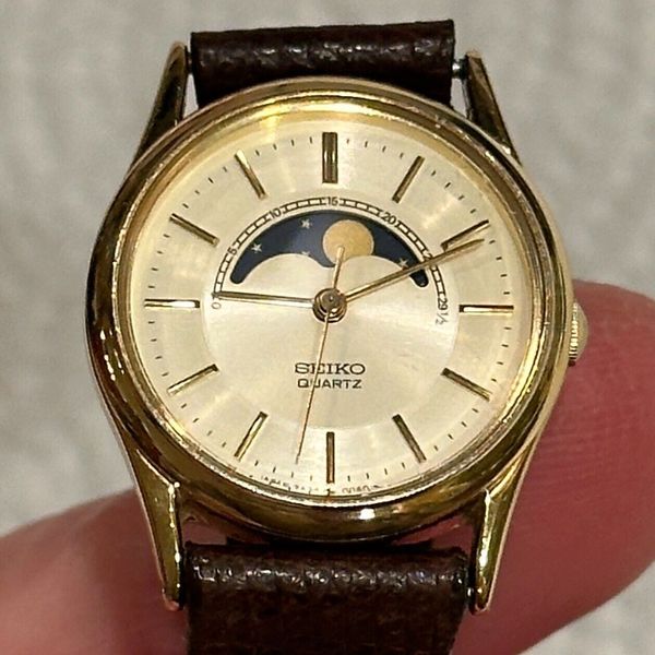 Vtg Seiko Moon Phase Watch Women 25mm 2A24-0048 Gold Tone missing part ...