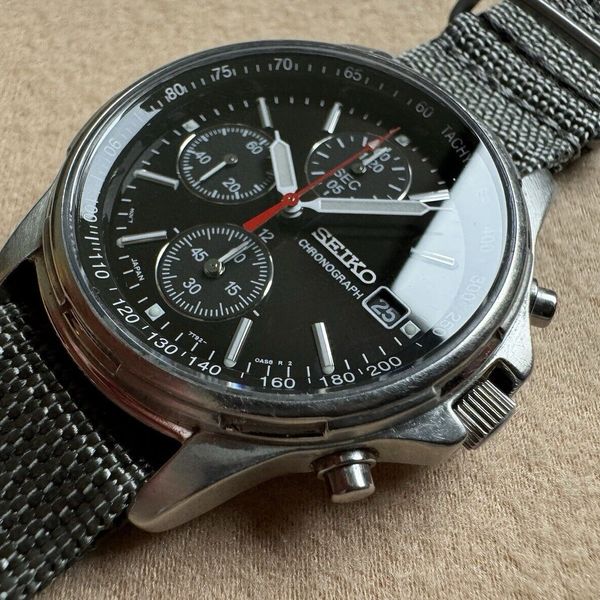 Seiko 7T92-0BA0 Chronograph Black Dial Quartz Men's Watch Vintage ...