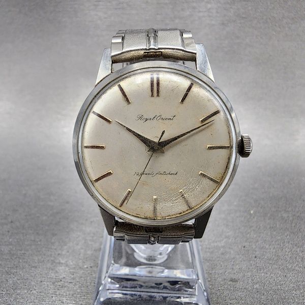 Royal Orient Watch Men 36mm White Dial Silver Tone Manual Wind 19 ...