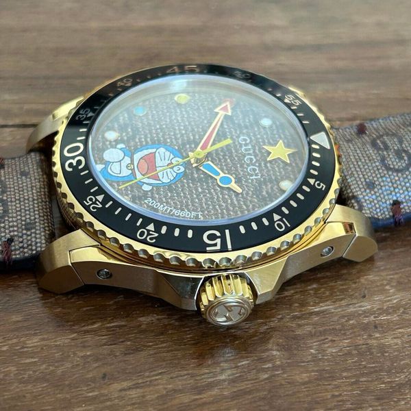 Gucci YA136335 Men's Dive x Doraemon Collaboration Gold / Brown Swiss ...
