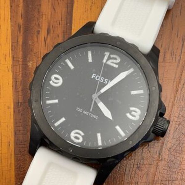 Fossil Wrist Watch Black Dial White Band Men's 45mm New Battery ...