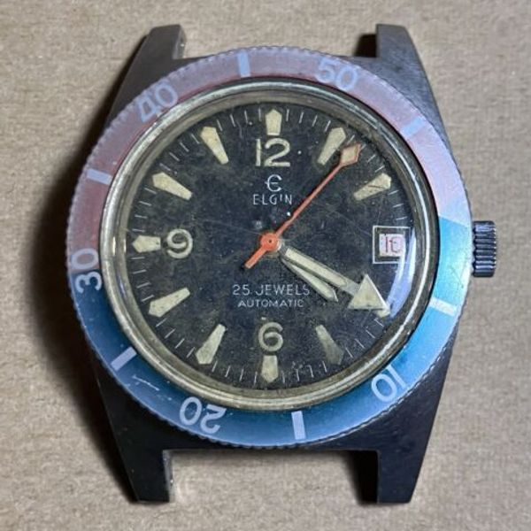 1960’s Elgin Diver’s Watch • Pepsi • 25 Jewel • Date / Automatic • For ...