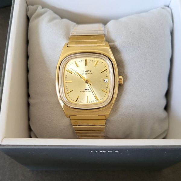 Timex Automatic 1983 E-Line Reissue 34mm with gold tone expansion band ...