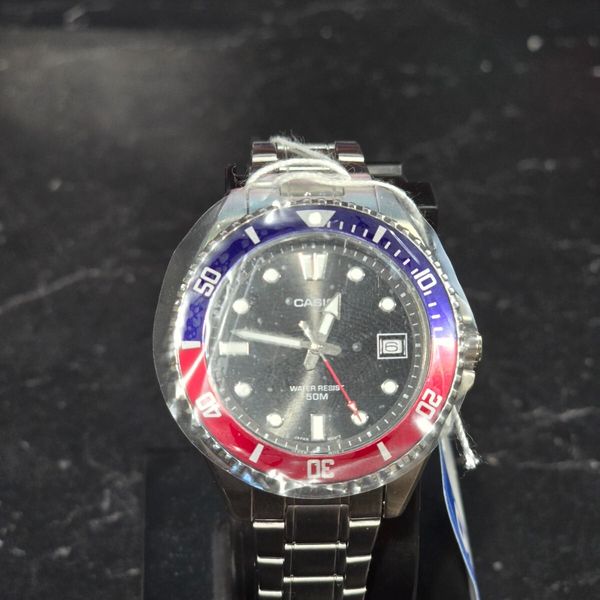 Casio MDV-10D-1A3VDF 38mm "Baby Duro" Pepsi Bezel, Stainless Steel ...