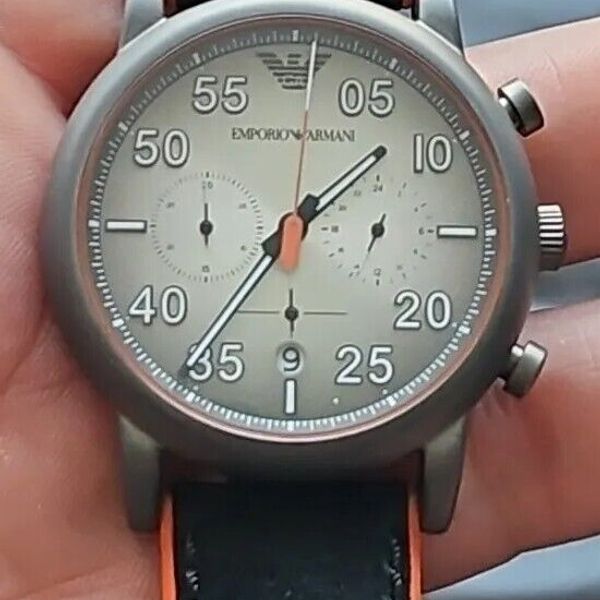 Mens Genuine EMPORIO ARMANI LUIGI AR11174 Chrono Orange Velvet Black ...