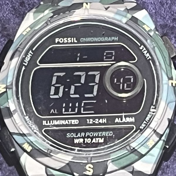 Fossil Chronograph FS5894 Solar-Powered Digital Camo Stainless Steel ...