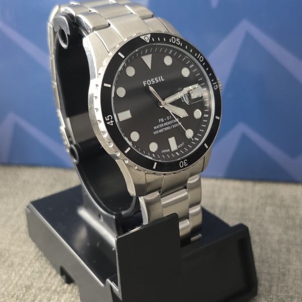 FOSSIL FS5652 DIVER SILVER STAINLESS STEEL BLACK MEN'S WATCH. NEW ...