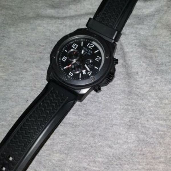 Bulova 98B223 Marine Star Black Dial SS Rubber Chrono Quartz Men's ...