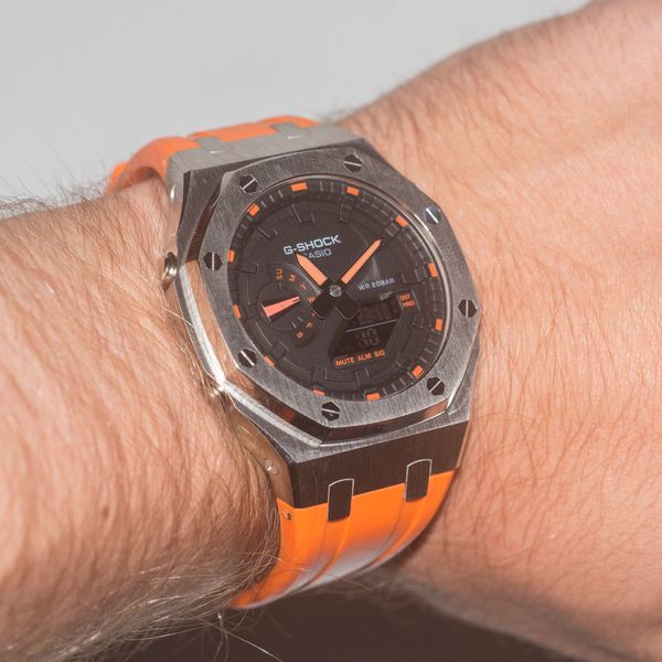 NEW Modified Casio G-Shock GA2100 watch in Steel Case AP Casioak Silver ...