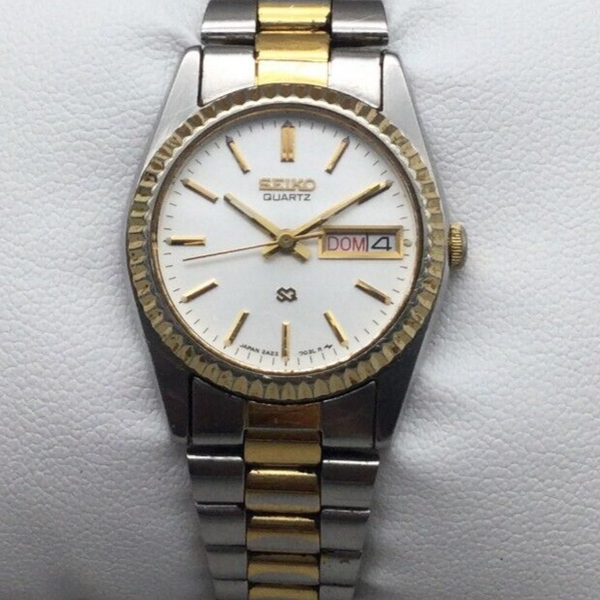 Vtg Seiko SQ Watch Women 2A23-0039 Gold Silver Tone Day Date New Battery 5.75" | WatchCharts ...
