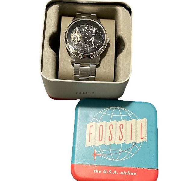 Fossil ME1175 Automatic Skeleton Watch Menâ s Stainless Steel Black ...
