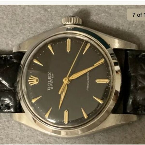 ROLEX OYSTER PRECISION 6427 MENS WATCH. RARE BLACK DIAL. CROC. STRAP ...