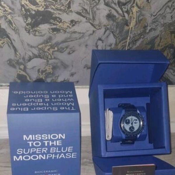 Omega Swatch â Mission To The Super Blue Moonphase " super Luminova ...