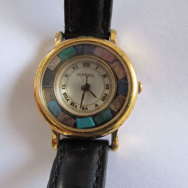 Fossil Analog Watch with Faceted Crystal & Stone Bezel Vintage ...