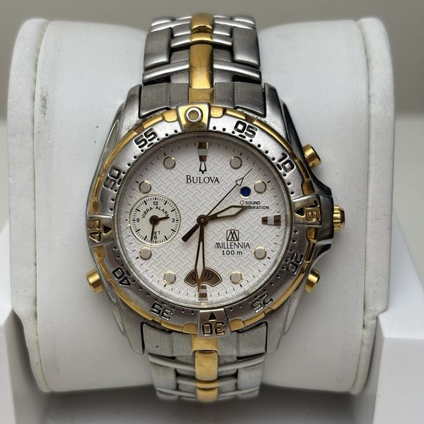 Vintage Bulova 98A48 38mm Millennia Alarm Vibration Two Tone Quartz ...