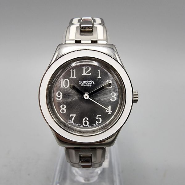 Swatch Irony White Chain Watch Women 25mm Gray Dial Silver Tone Round ...
