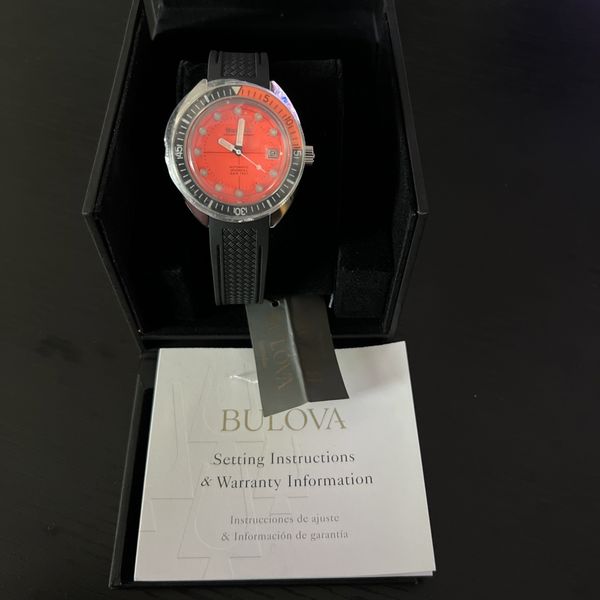 BULOVA MENS DEVIL DIVER ORANGE AUTOMATIC DIAL WATCH COMPLETE IN BOX NEW ...