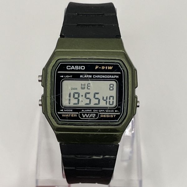 Casio F91W Black Men's Watch - F91W Black & Green Tone Rubber NEW ...