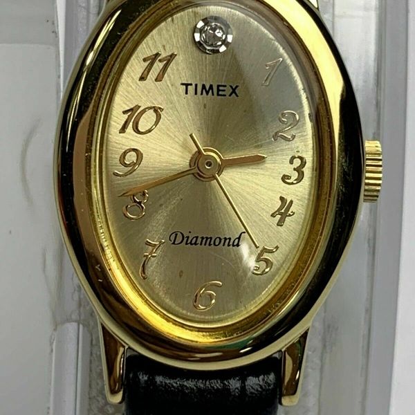 Timex Diamond Accent Black Leather Strap Women’s Bracelet Watch T2n194 ...