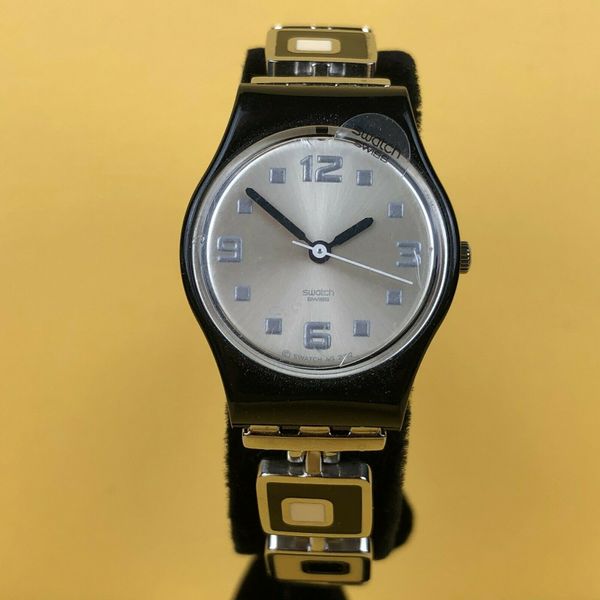 RARE NEW 2002 Swatch "Chessboard" Women's Art Deco Black White Enamel ...