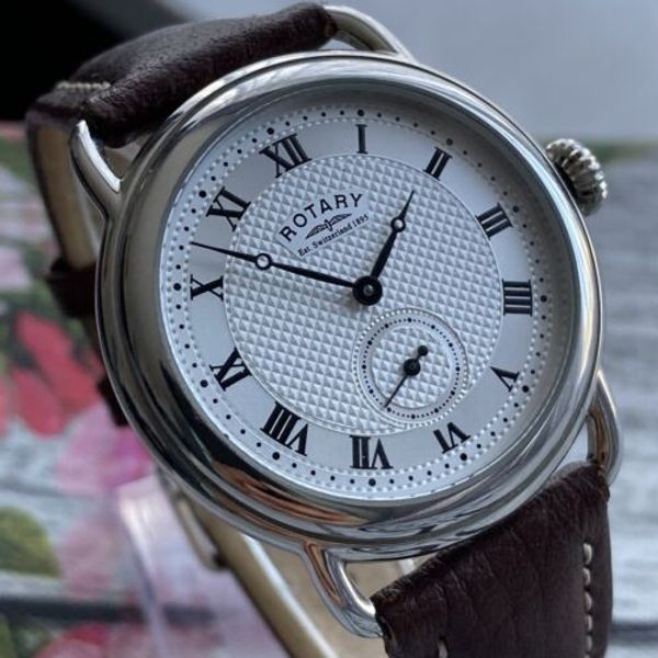 Rotary Watch Mens Swiss Movement Vintage Style Silver Dial All Steel ...