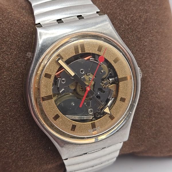 Swatch 1989 Skeletonized Silver Tone Quartz Movement Vintage Wristwatch ...