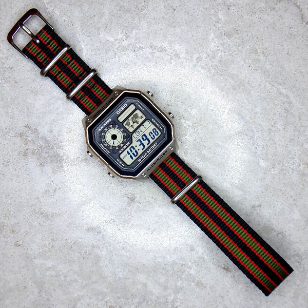 Casio World Time Silver Illuminator Watch with Bond Ballistic Nylon ...