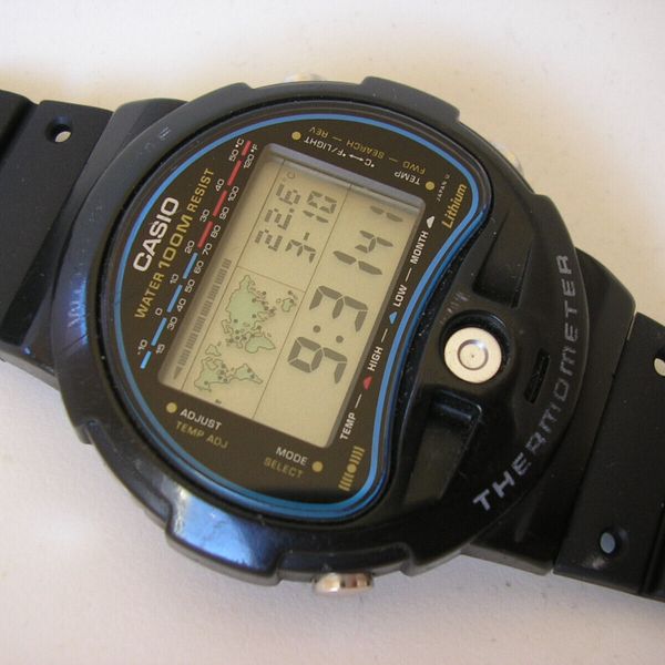 CASIO LCD VINTAGE THERMOMETER WATCH TS-100-1V, MODULE 815, RARE OLD ...