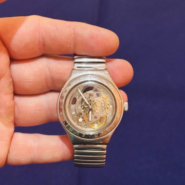 Swatch IRONY Skeleton Automatic Watch Silver Dial Mechanical See ...