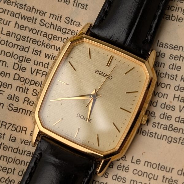 SEIKO Dolce 8J41-5000 Gold Dial tank quartz Men's Watch Vintage 27mm ...
