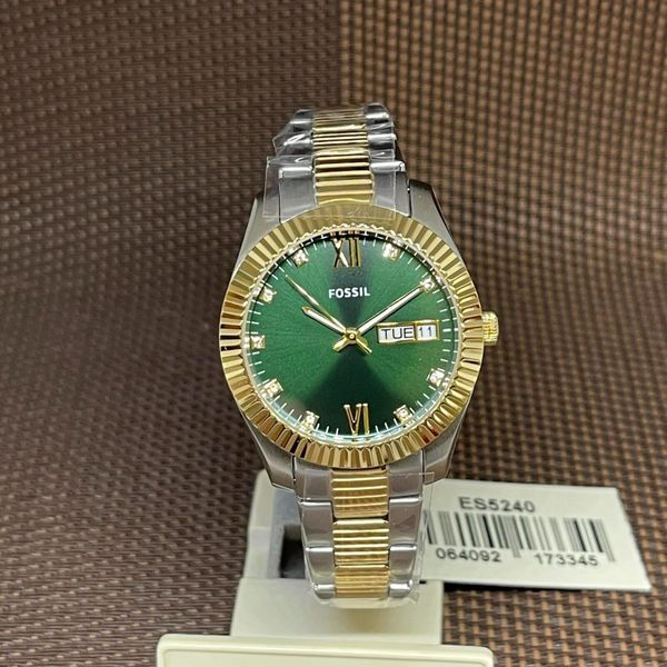 Fossil ES5240 Scarlette Two-Tone Stainless Steel Green Dial Analog ...
