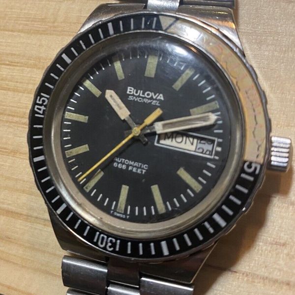 Vintage Bulova Snorkel 666 Devil Diver Dive Watch Black Dial Great ...