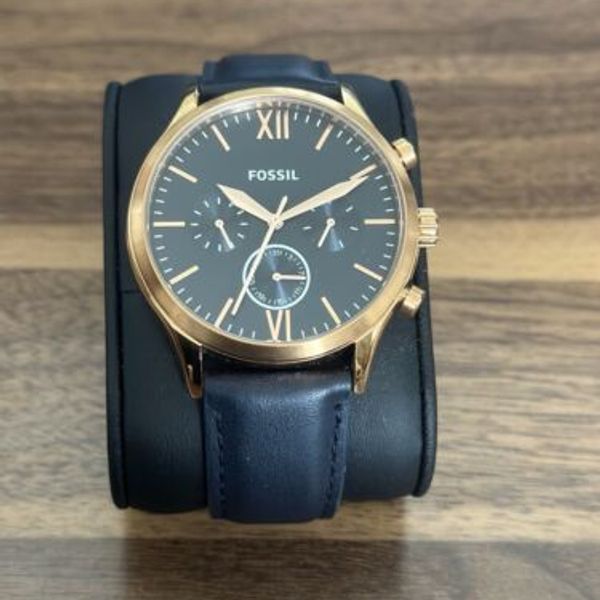 AUTHENTIC FOSSIL FENMORE MIDSIZE CHRONOGRAPH ROSE GOLD BLUE BQ2412 MEN ...