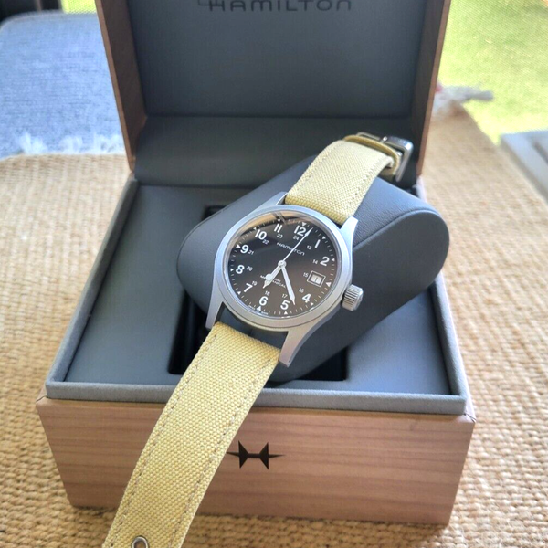 Hamilton Khaki Field Men's Black Watch with Beige Nylon Band ...