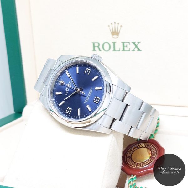 Rolex 36mm Blue Dial Oyster Perpetual REF: 116000 (Box, Card & Red Tag-M Series) | WatchCharts ...