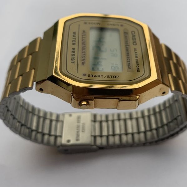 CASIO A168 MOD-1572 ALARM- CHRONO DIGITAL QUARTZ WATCH ( 2000's ) Gold ...