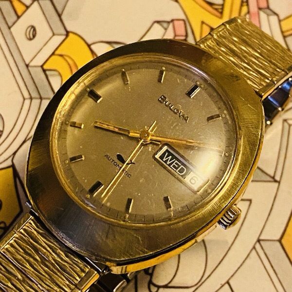Vintage Bulova Golden Clipper Heavy Gold Plated Mens Swiss Automatic ...