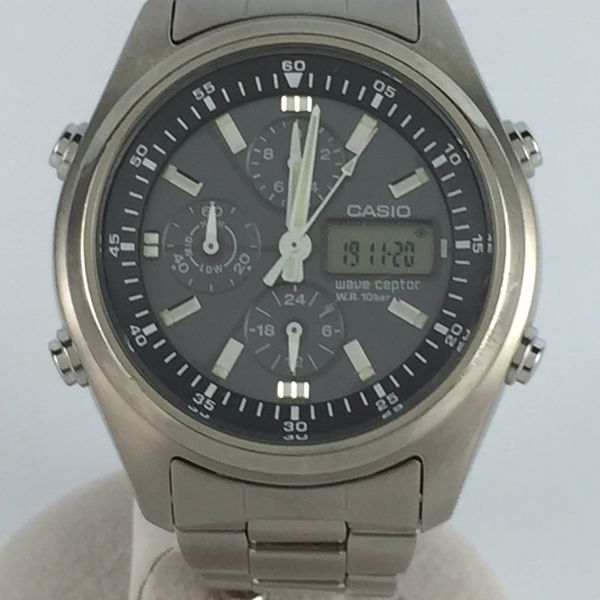 CASIO WVQ-500TDJ WAVE CEPTOR Solar Digital Analog SS GRY #D7AB GOOD ...