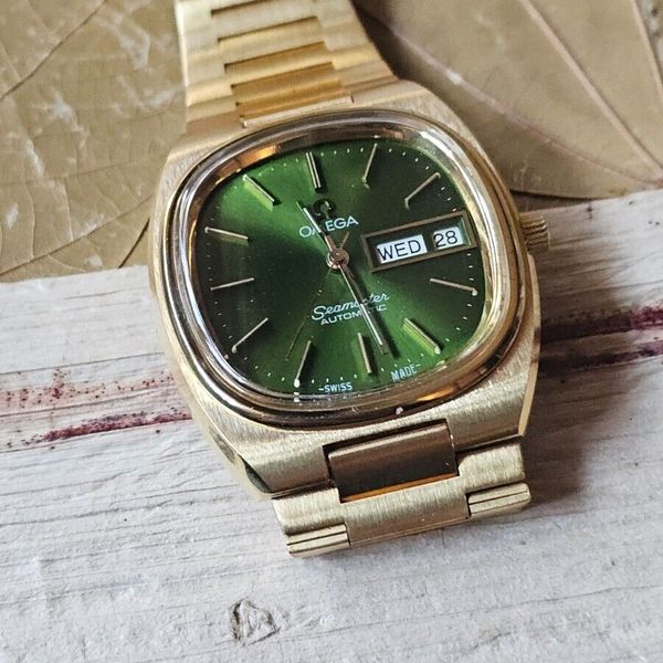 Vintage Omega Seamaster Day-Date Olive Green Dial Men's Automatic Watch ...