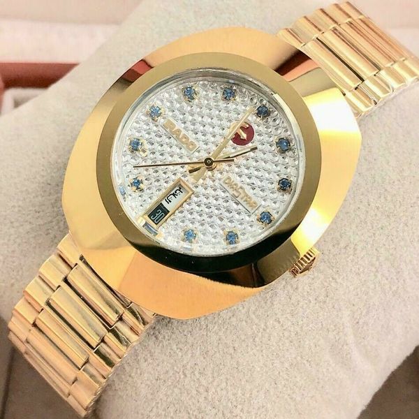Vintage Rado Diastar Automatic 36MM Gold White Dial Blue Stone Men's ...