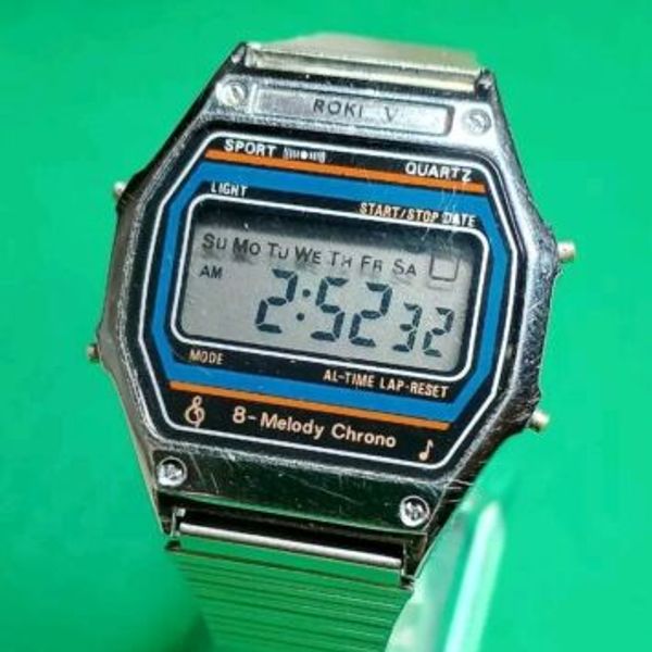 RARE Vintage watch LCD Digital Roki Montana melody alarm chrono 1980s ...