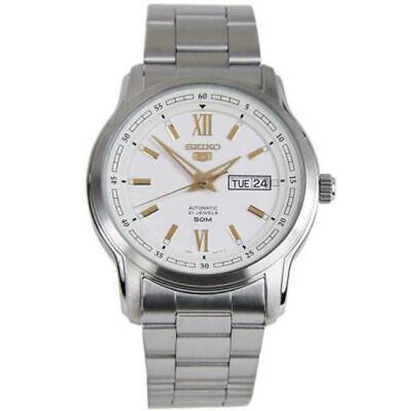 Seiko 5 Automatic White Dial Silver Steel Mens Watch SNKP15K1 RRP Â£229 ...