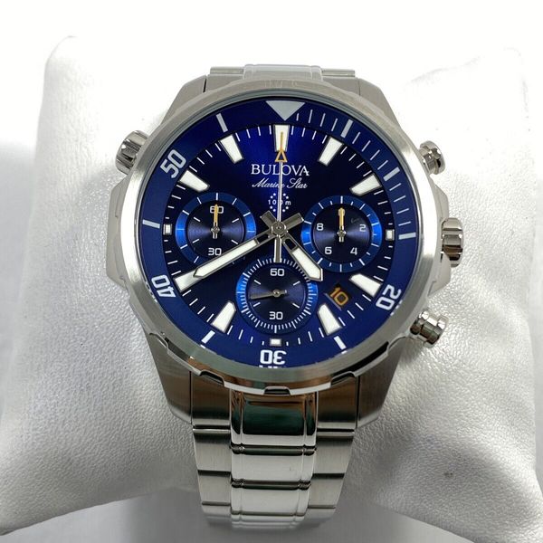 Bulova Marine Star Chrono Quartz Blue Dial Stainless Steel Men's Watch ...