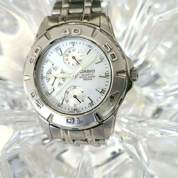 Casio MTD-1046A-2A Men's Stainless Steel Watch 100M WR Day Date Multi ...