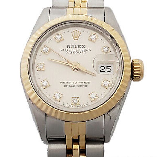 Rolex 69173 18k Gold SS Diamond Dial Ladies Vintage Watch Box ...
