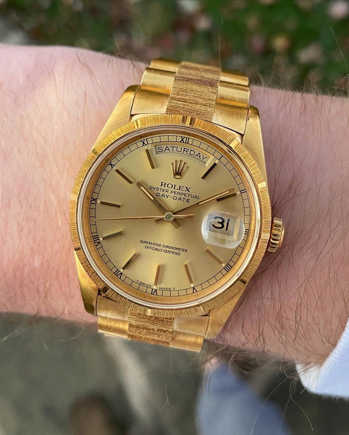Unpolished 1989 Rolex 18248 Day-Date Bark DD36 Champagne Dial Golden ...