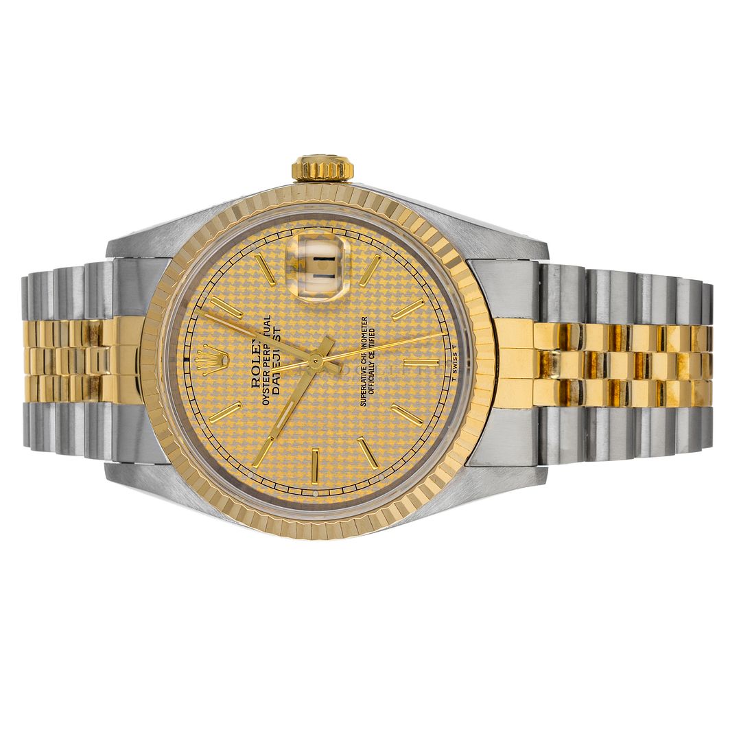 FS- Rolex 16233 X Datejust Houndstooth Dial Steel 18K Yellow Gold Box ...