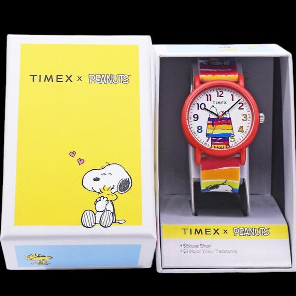 Timex X Peanuts Snoopy Rainbow Paint 36mm Silicone Strap Women's Watch ...
